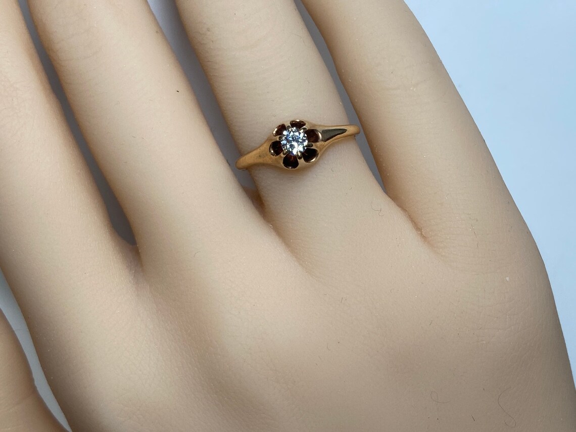 Antique .25ct Old European Cut Diamond Belcher Mount Ring in - Etsy