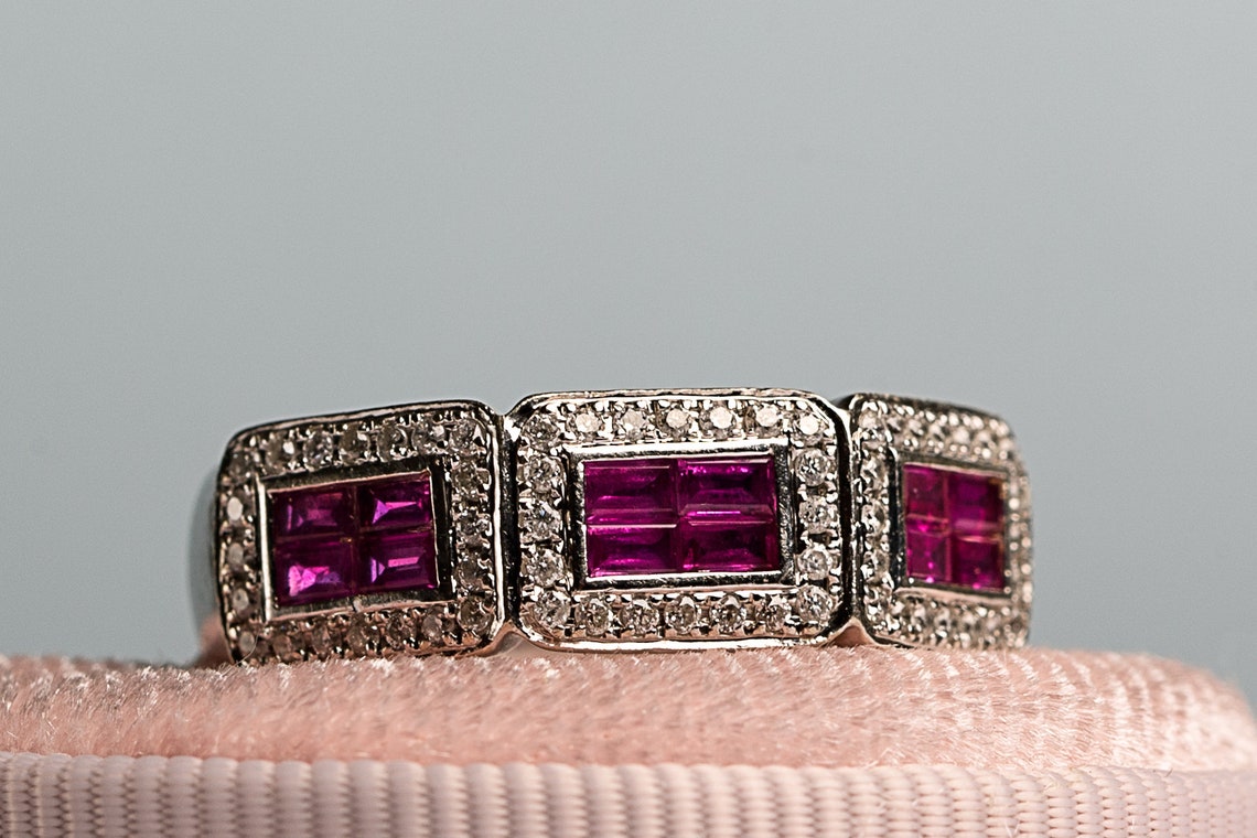 EFFY Ruby Diamond Wide Band Heavy in 14K White Gold EFFY - Etsy