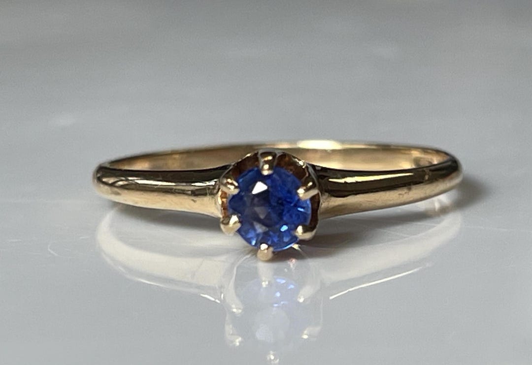 Victorian Ostby Barton Round Cut Sapphire Ring in 14K Yellow Gold - Etsy