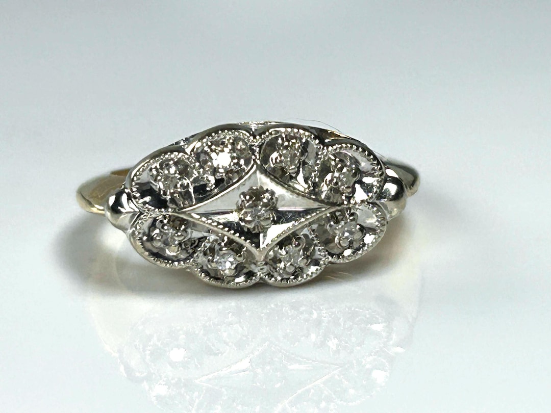 Art Deco Diamond Princess Ring in 14K Two Tone Gold - Etsy