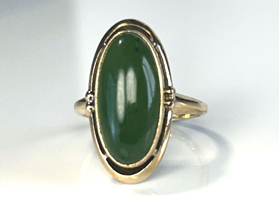 Reserved for C - Art Deco Oval Jade Ring in 10K Yellow Gold - Etsy
