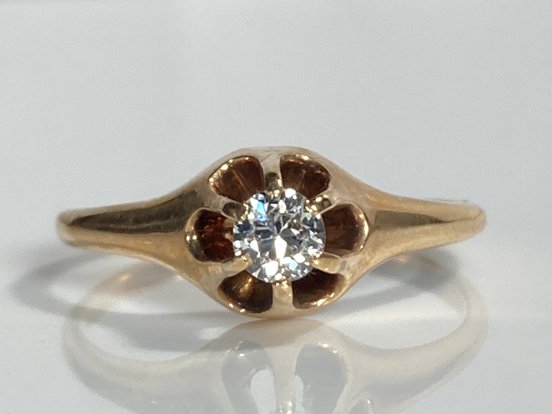 Antique .25ct Old European Cut Diamond Belcher Mount Ring in 14K Gold ...