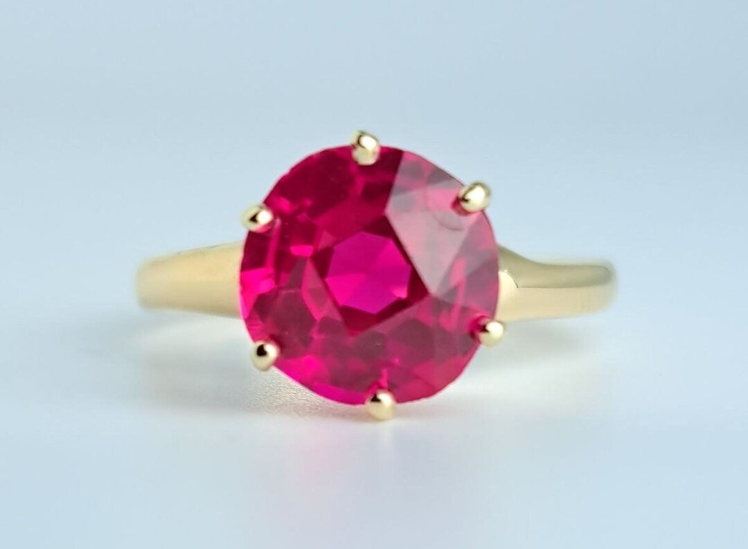 Antique Large Ruby Ring in 10K Yellow Gold Victorian Era Round Cut 8 ...