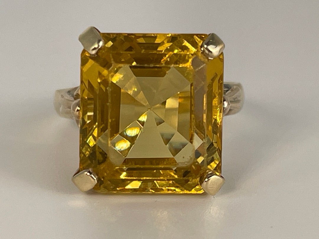 Antique Asscher Cut Citrine Solitaire Ring in 10K Yellow Gold - Etsy