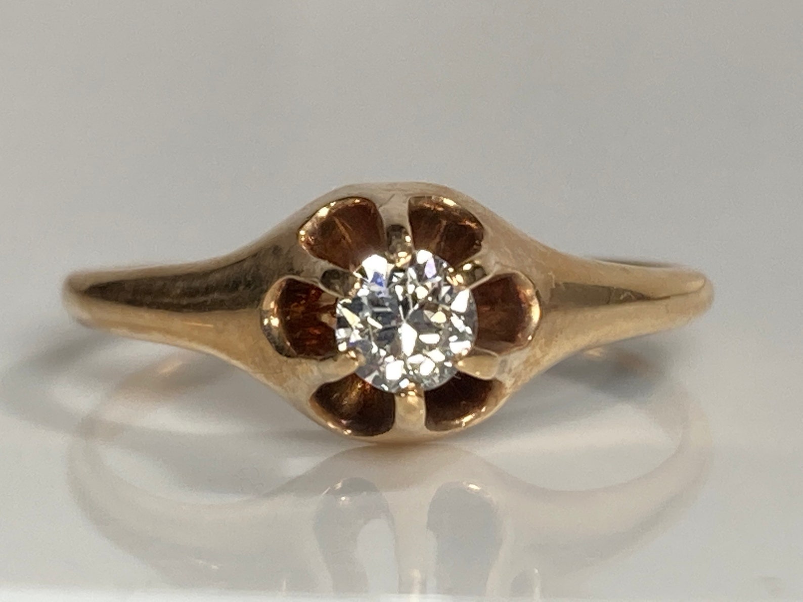 Antique .25ct Old European Cut Diamond Belcher Mount Ring in - Etsy
