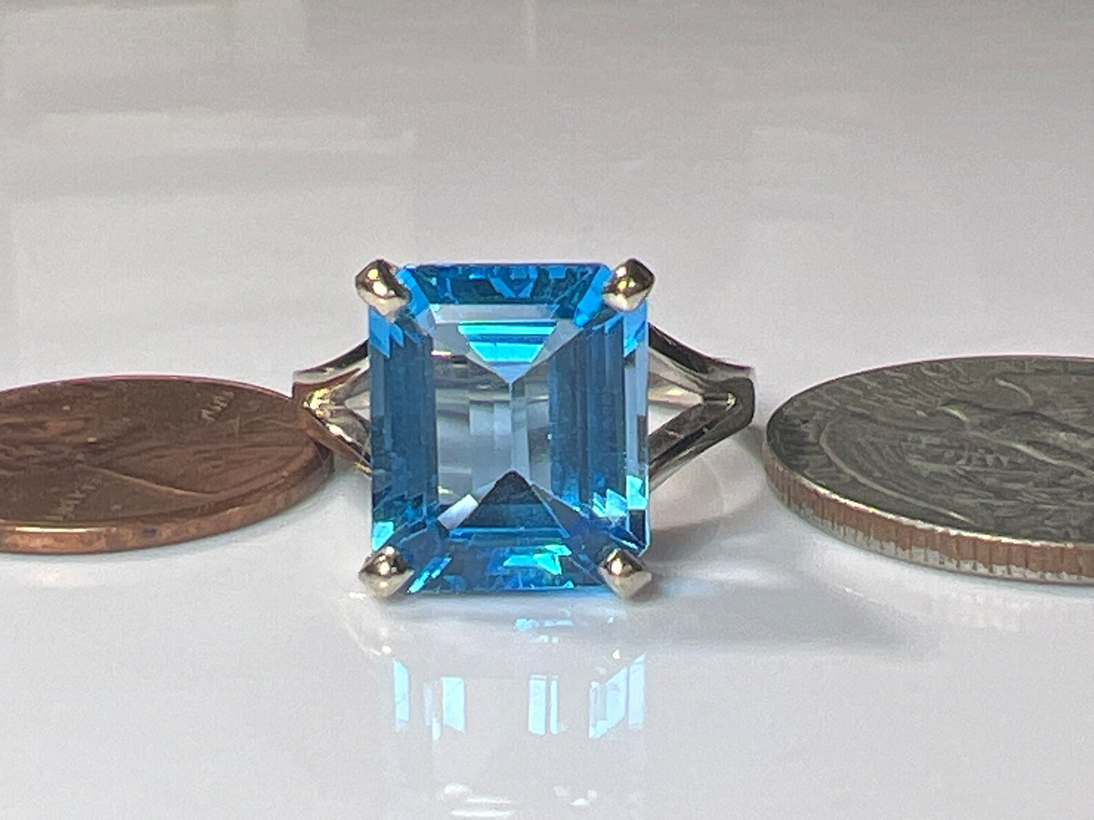 Vintage Emerald Cut Large Blue Topaz Ring in 14K White Gold - Etsy