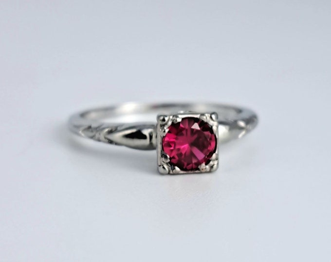 JABEL Art Deco Platinum Ruby Solitaire Ring With Blossoms Art Deco Era ...