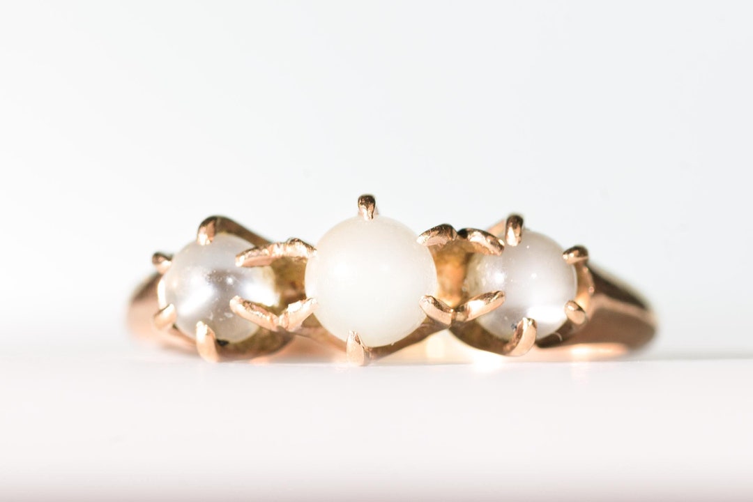 Victorian Triple Moonstone Orb Past Present Future Ring in 14K Rosy ...