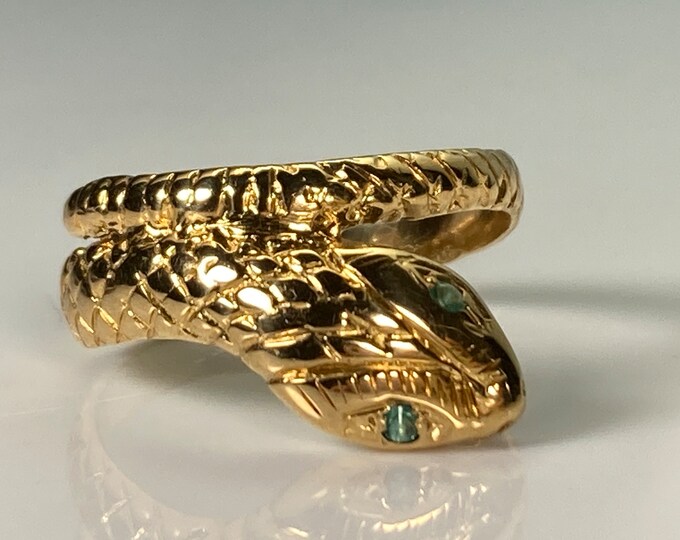Emerald 18K Yellow Gold Snake Ring With Emerald Eyes - Etsy