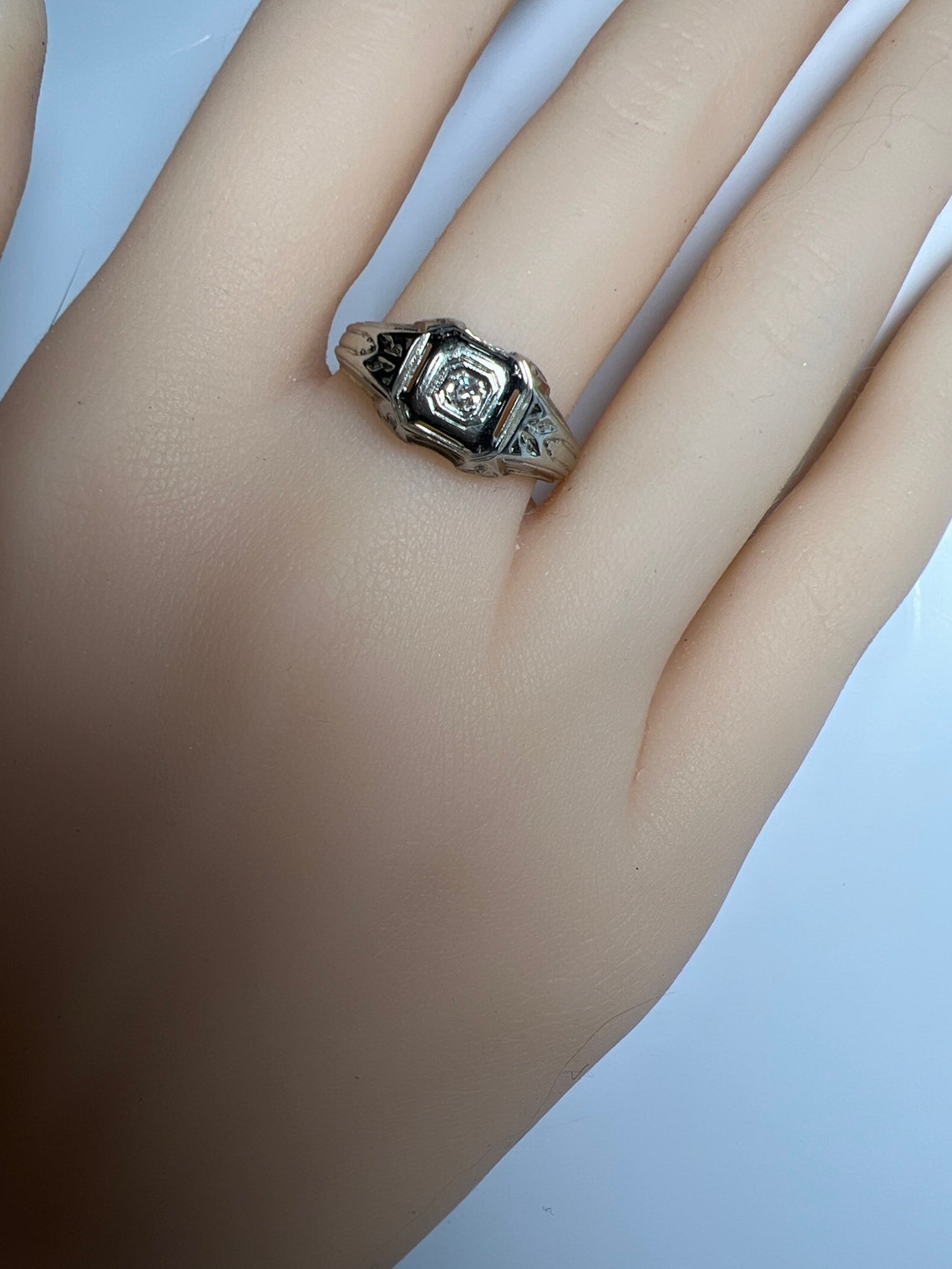 Art Deco Mine Cut Diamond Ring in 18K White Gold - Etsy