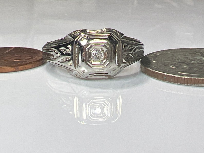 Art Deco Mine Cut Diamond Ring in 18K White Gold - Etsy
