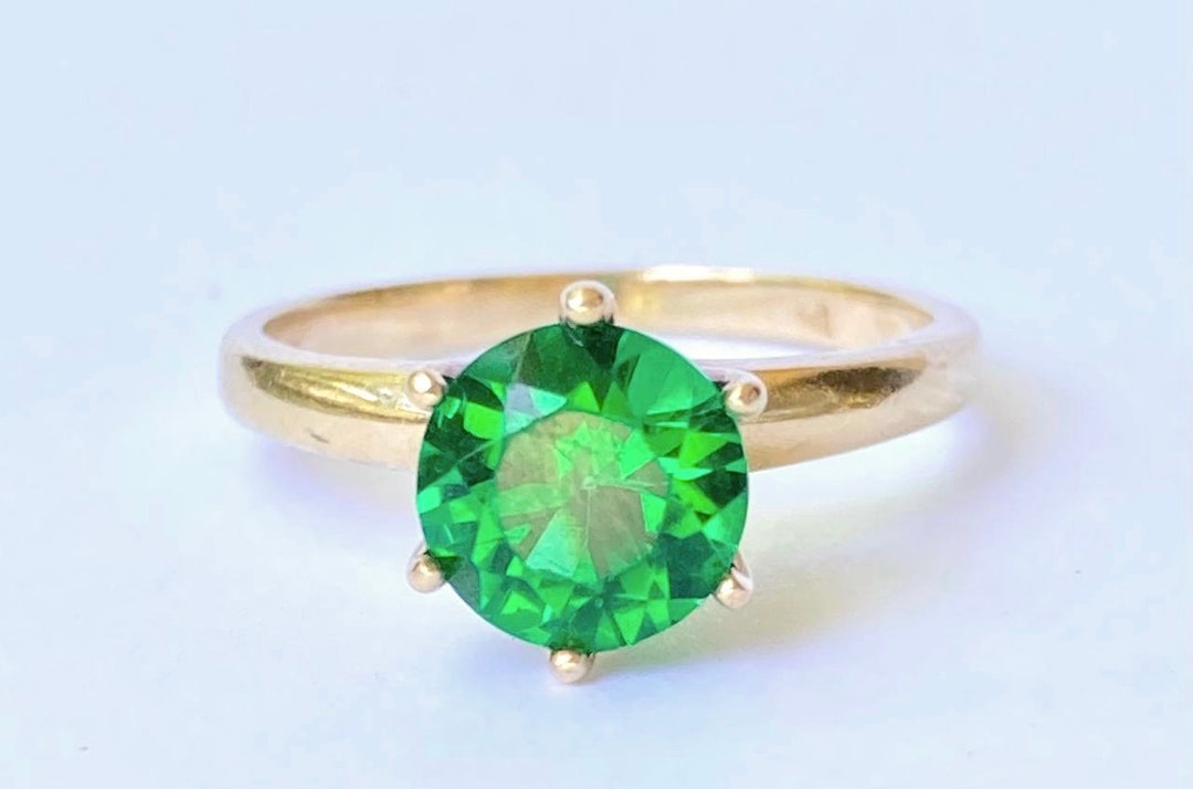 Antique Round Emerald Solitaire Ring in Yellow Gold Victorian Era - Etsy
