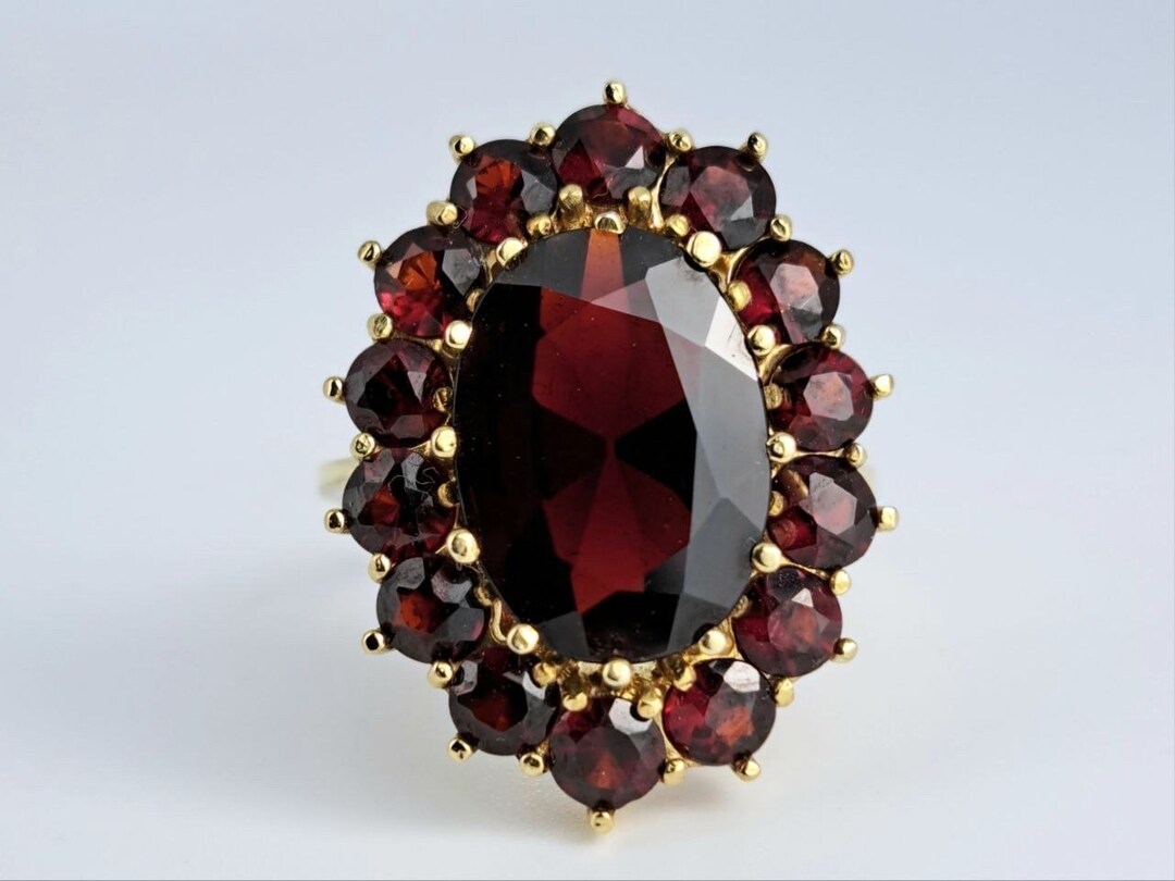 Big Antique Victorian Bohemian Rose Cut Garnet Ring in Yellow Gold - Etsy