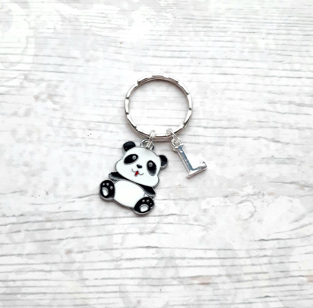 Panda Keyring, Animal Keychain, Personalised Bag Charm, Initial Keyring ...