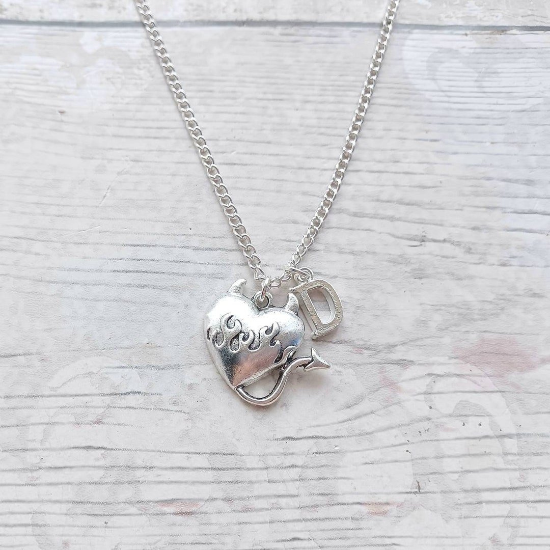 Devil Heart Necklace, Heart With Horns and Tail Necklace, Halloween ...