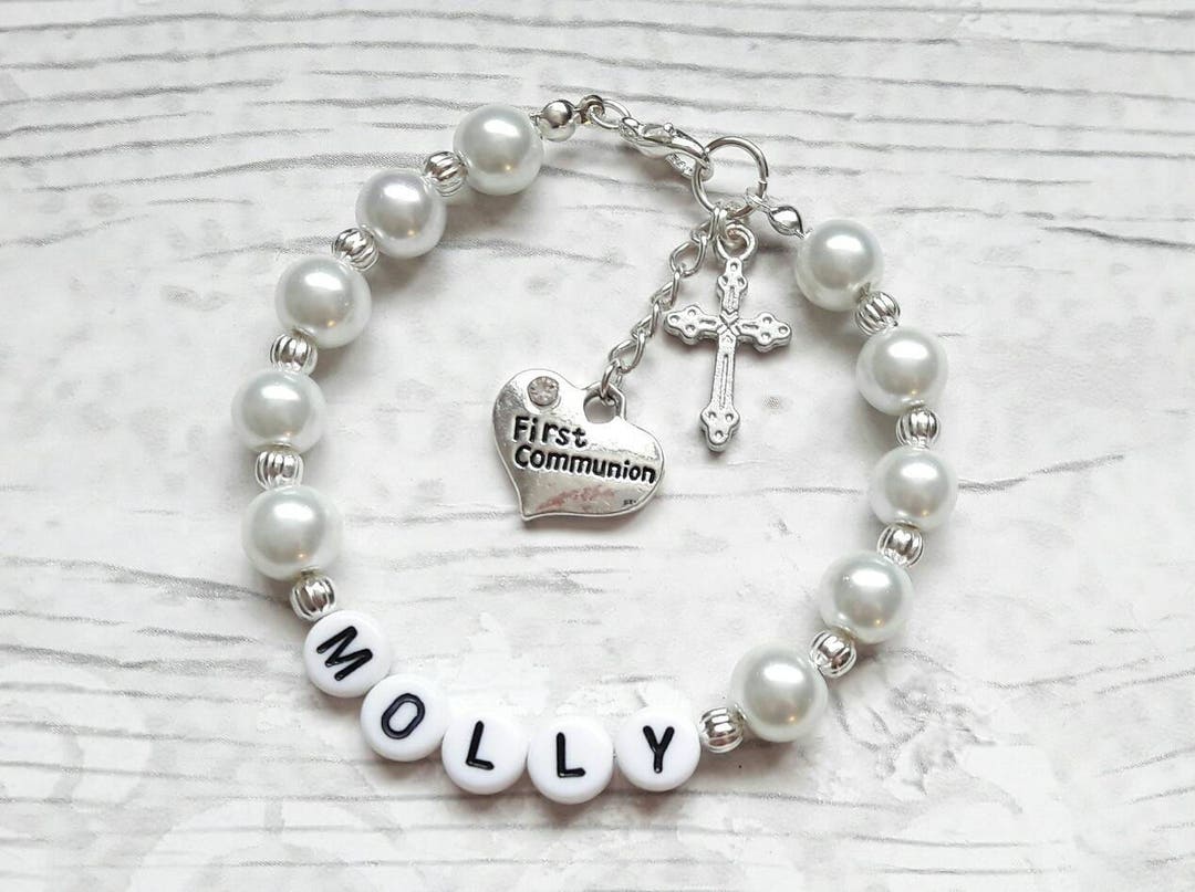 First Communion Bracelet, Holy Communion Jewellery, Personalised Name ...