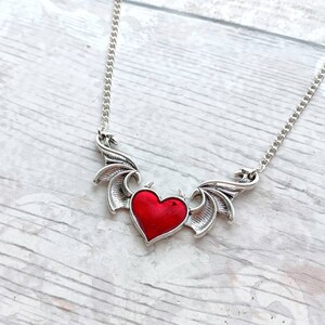 Winged Heart Necklace, Devil Heart With Horns Necklace, Halloween ...
