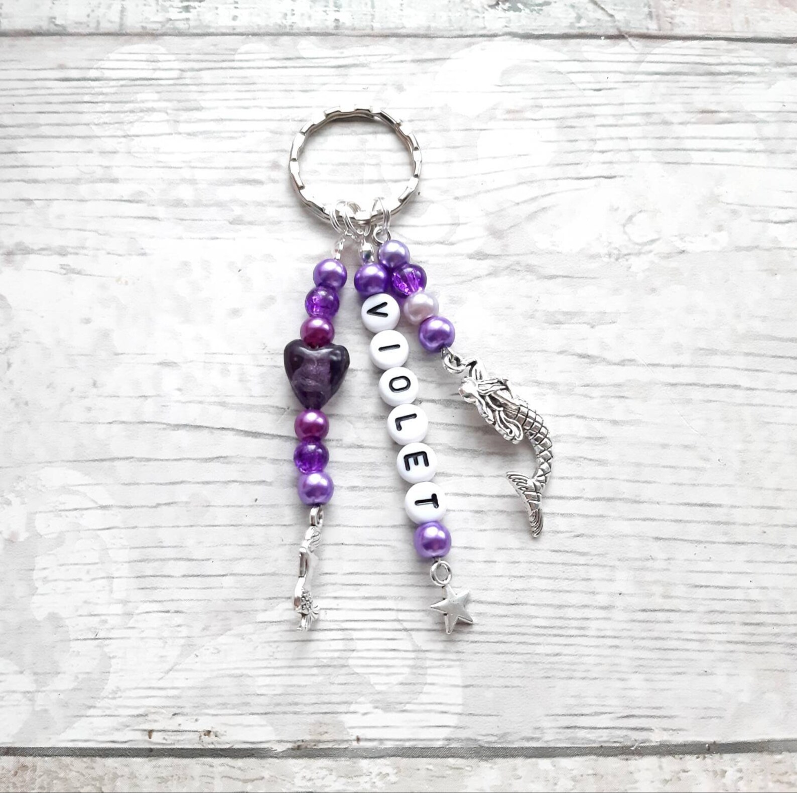 Personalised name keyring beaded keychain gifts for her | Etsy