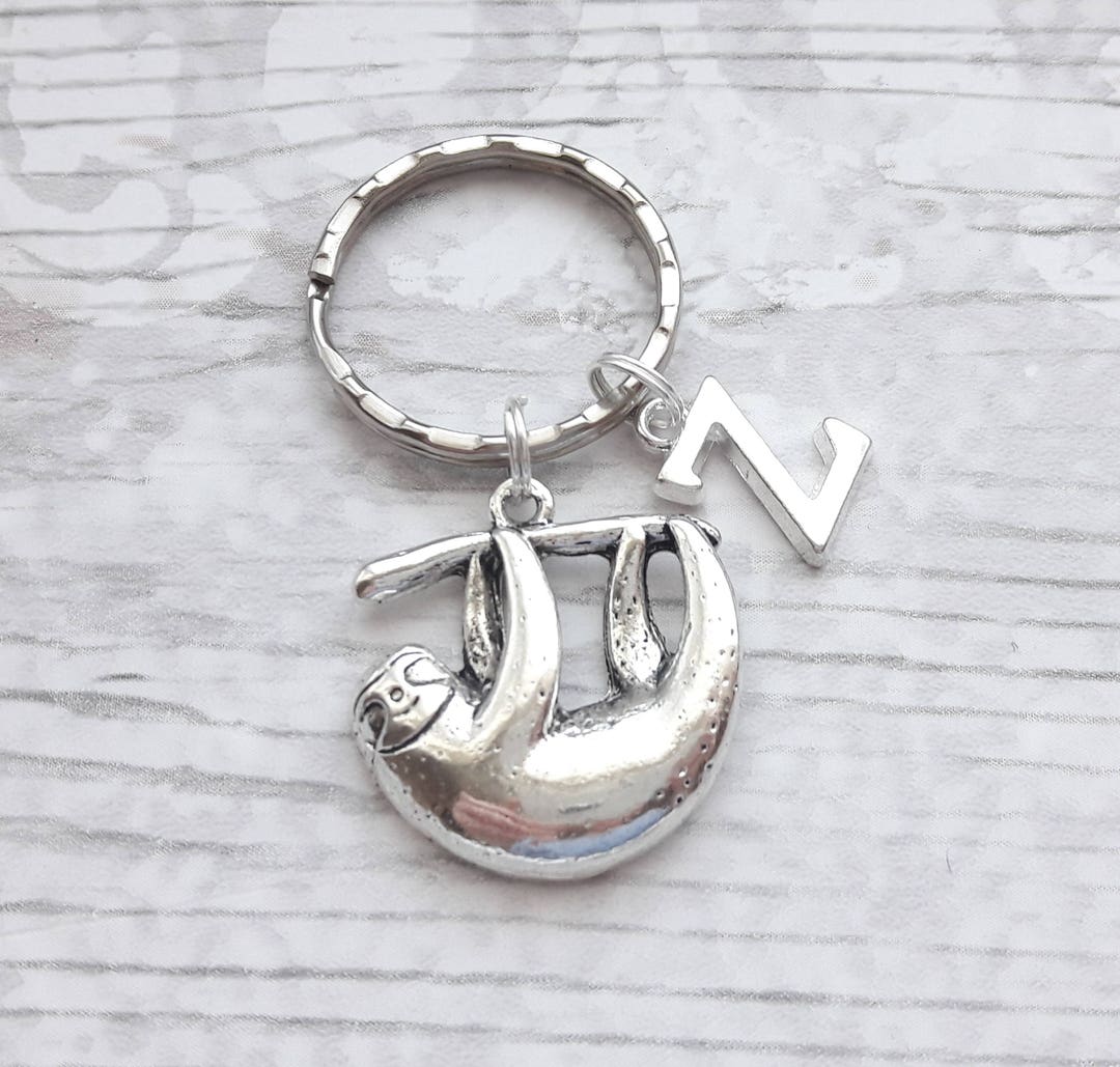 Sloth Initial Keyring, Animal Keychain, Personalised Bag Charm, Sloth ...