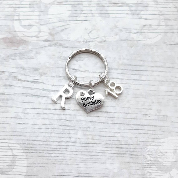 Happy birthday keyring initial keychain birthday keepsake | Etsy