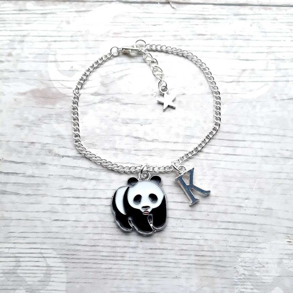Panda bracelet personalised jewellery personalized initial | Etsy