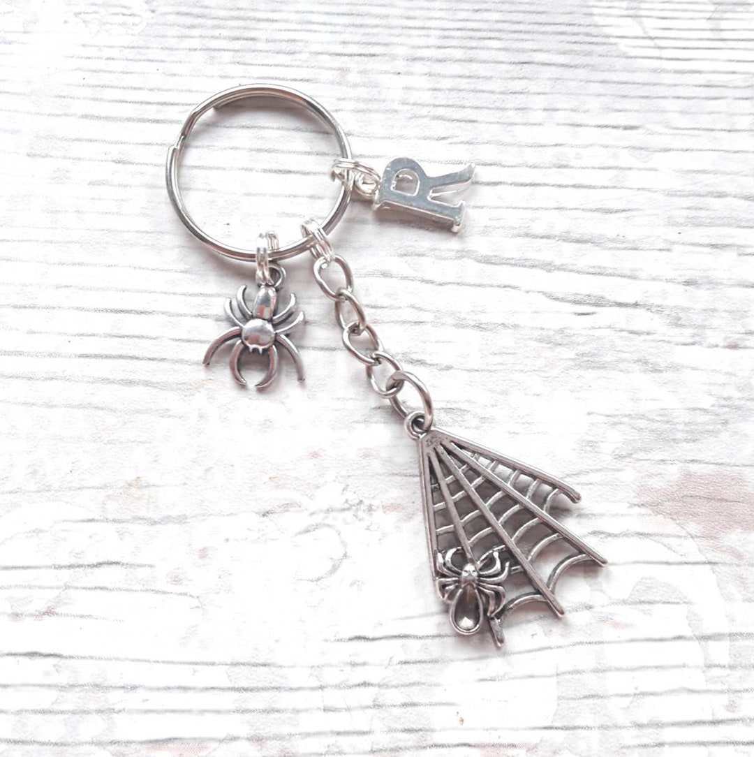 Spider keyring, spiders web keychain, halloween cobweb keyring ...