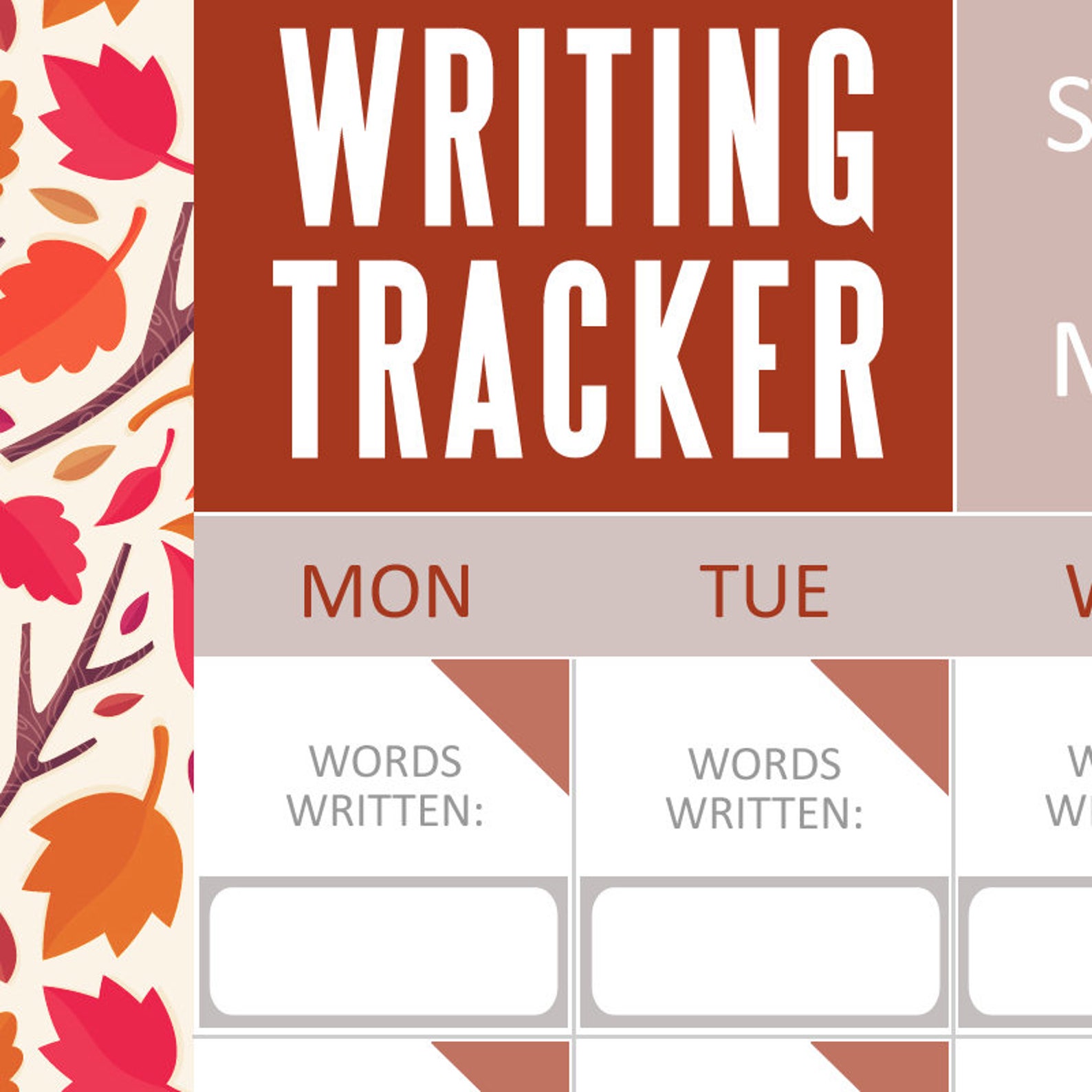 NANOWRIMO Writing Tracker Worksheet Pumpkin Spice HAPPY PLANNER - Etsy
