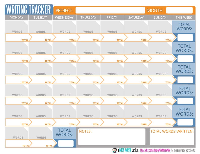NANOWRIMO 2018 Calendar WORD COUNT Tracker - Etsy