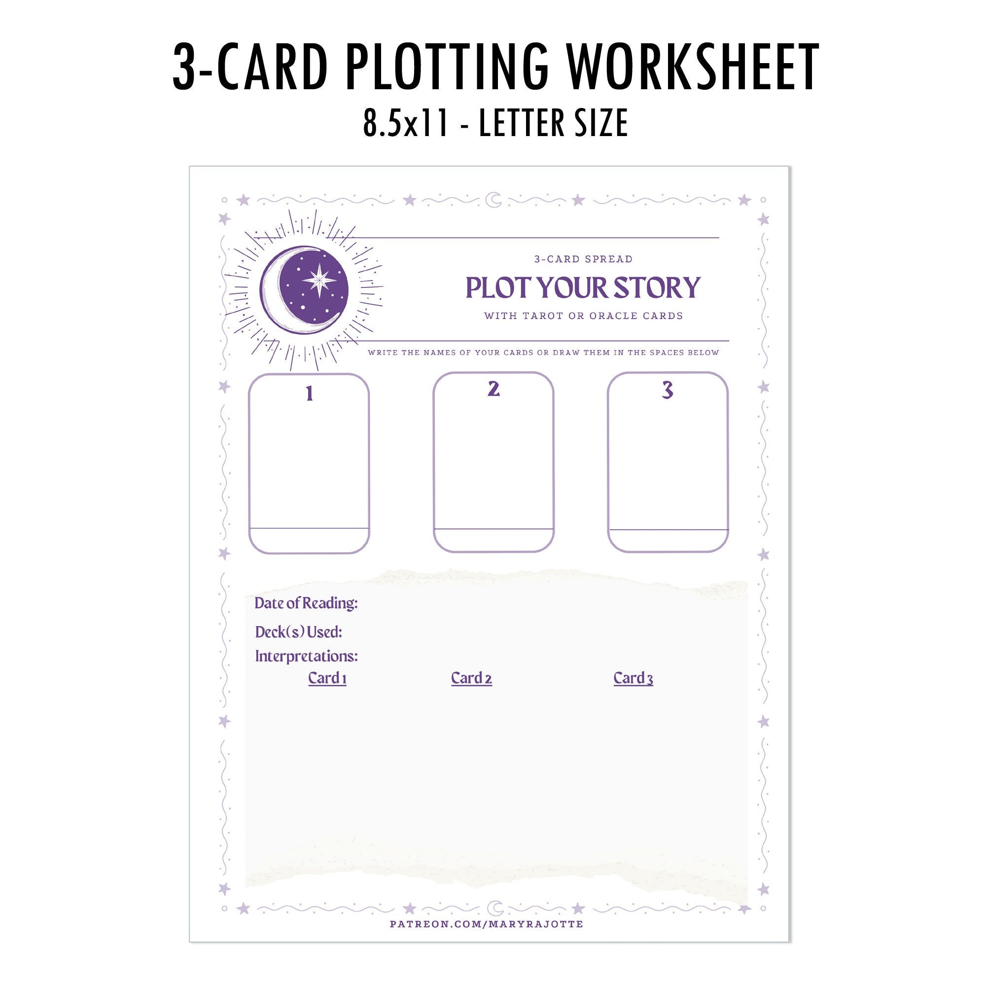 3-card Tarot & Oracle Card Plotting Worksheet - Etsy