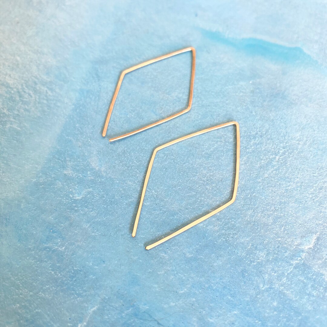 Diamond Shaped Threader Hoops, Geometric Hoops, Gold Threader, Open ...