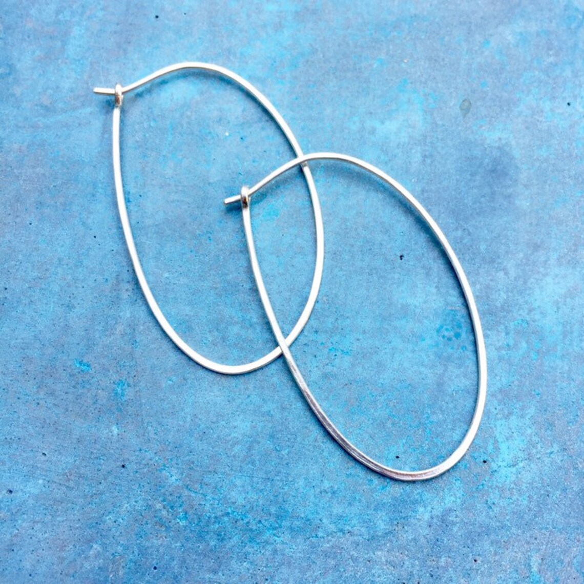 Oval hoops sterling silver 2 in long oval hoop hammered | Etsy