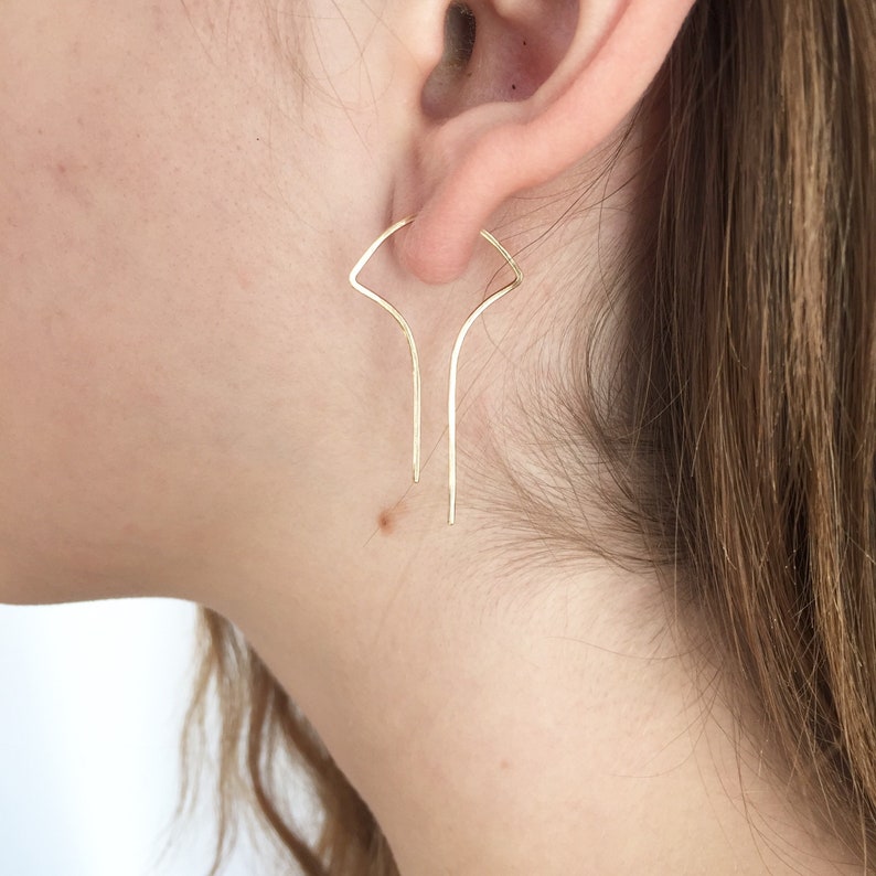 Solid Gold Threaders, Modern Solid Gold Earrings, 14 Kt Gold, Art Deco ...