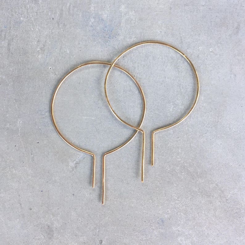 Unique hoops threader hoops modern earrings art deco | Etsy