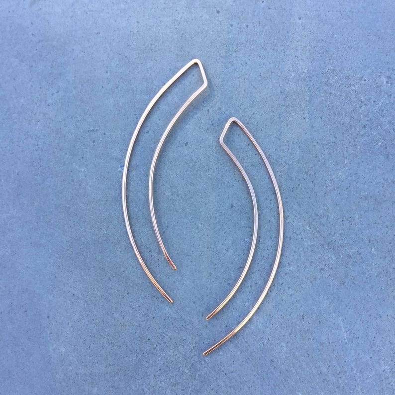 Art Deco Open Hoops Rose Gold Threader Geometric Rose Gold | Etsy