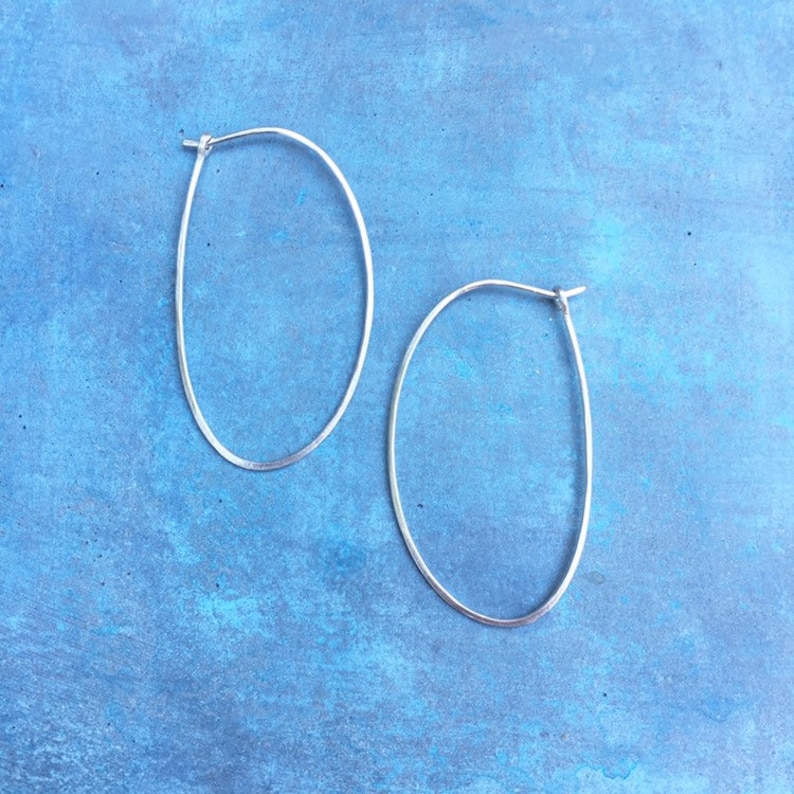 Handmade Hammered Sterling Silver Oval Hoop Earrings: Lightweight ...