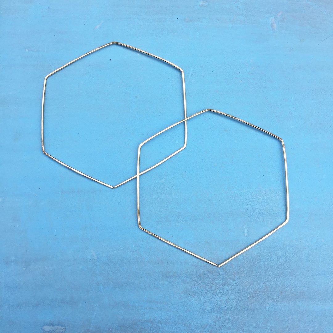 Large Hexagon Hoops, Large Gold Hoop Earrings, Geometric Hoops, Big ...