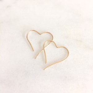 Small SOLID GOLD Heart Hoops, Heart Threader, Valentines Gift, 14kt ...