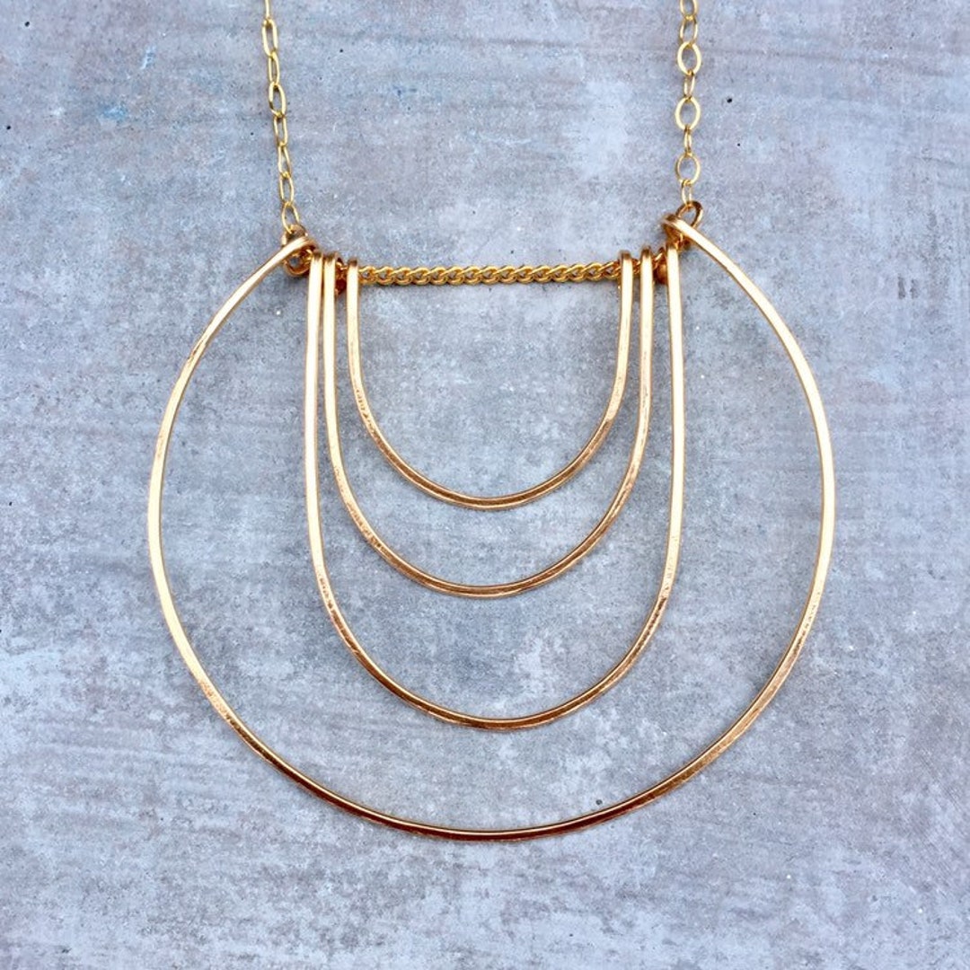 Long Modern Gold Necklace, Art Deco, Gold Geometric, Architectural, Big ...