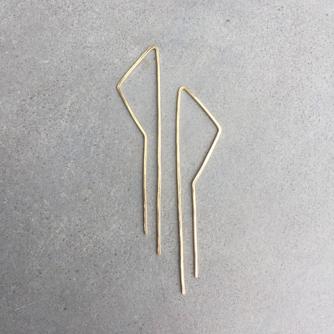 Modern Gold Earrings Geometric Threader Triangle Hoops Art | Etsy