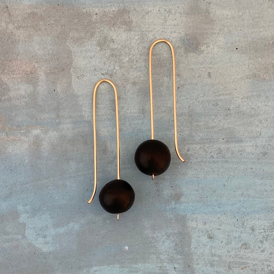 Modern Gold Threader Earrings, Oaxacan Black Clay, Minimalist, Gold and ...