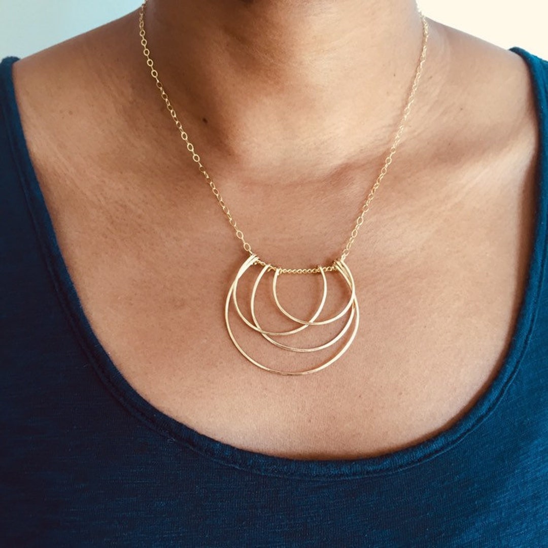 Art Deco Gold Filled Necklace: Geometric Overlapping Circles Pendant ...