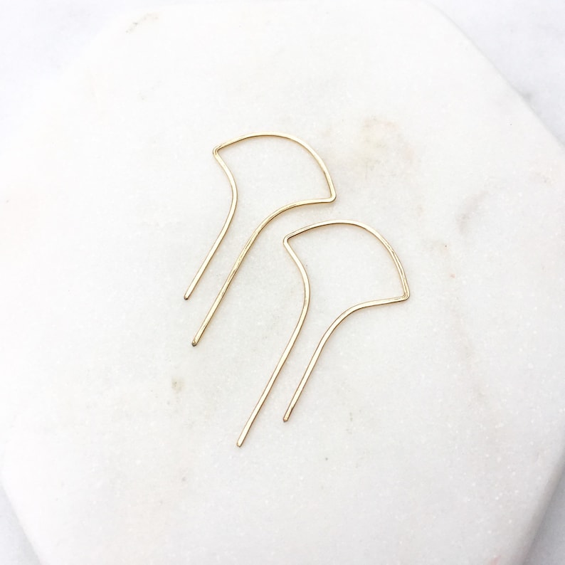 Solid Gold Threaders, Modern Solid Gold Earrings, 14 Kt Gold, Art Deco ...