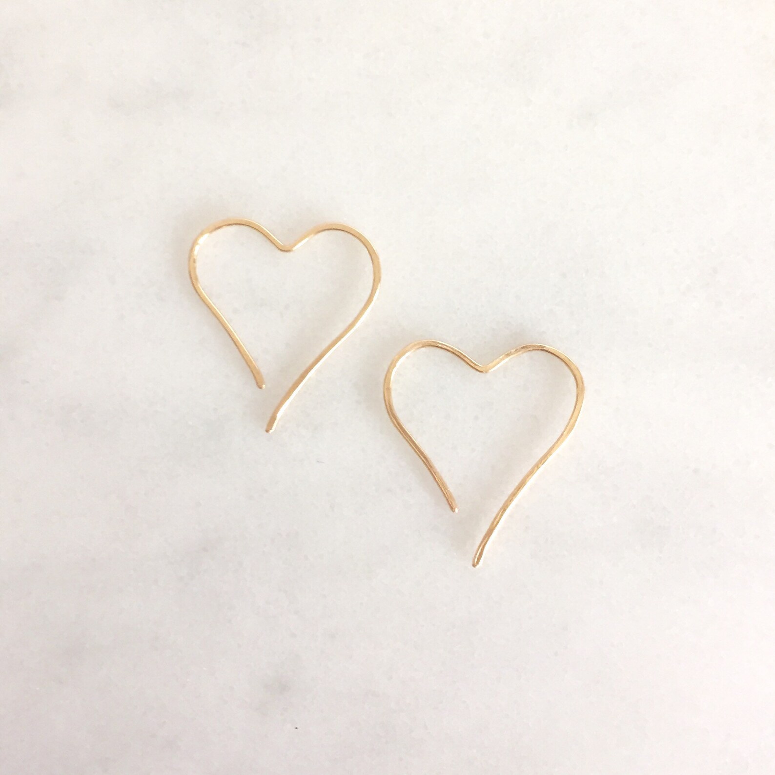 Small Solid 14kt Gold Heart Hoops, 14k Threader Earrings, Handmade in ...