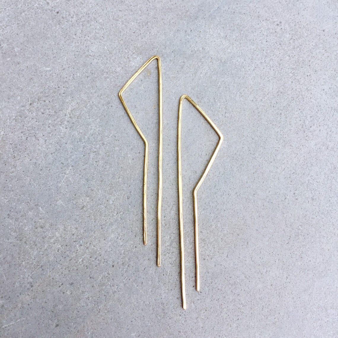 Modern Gold Earrings Geometric Threader Triangle Hoops Art | Etsy