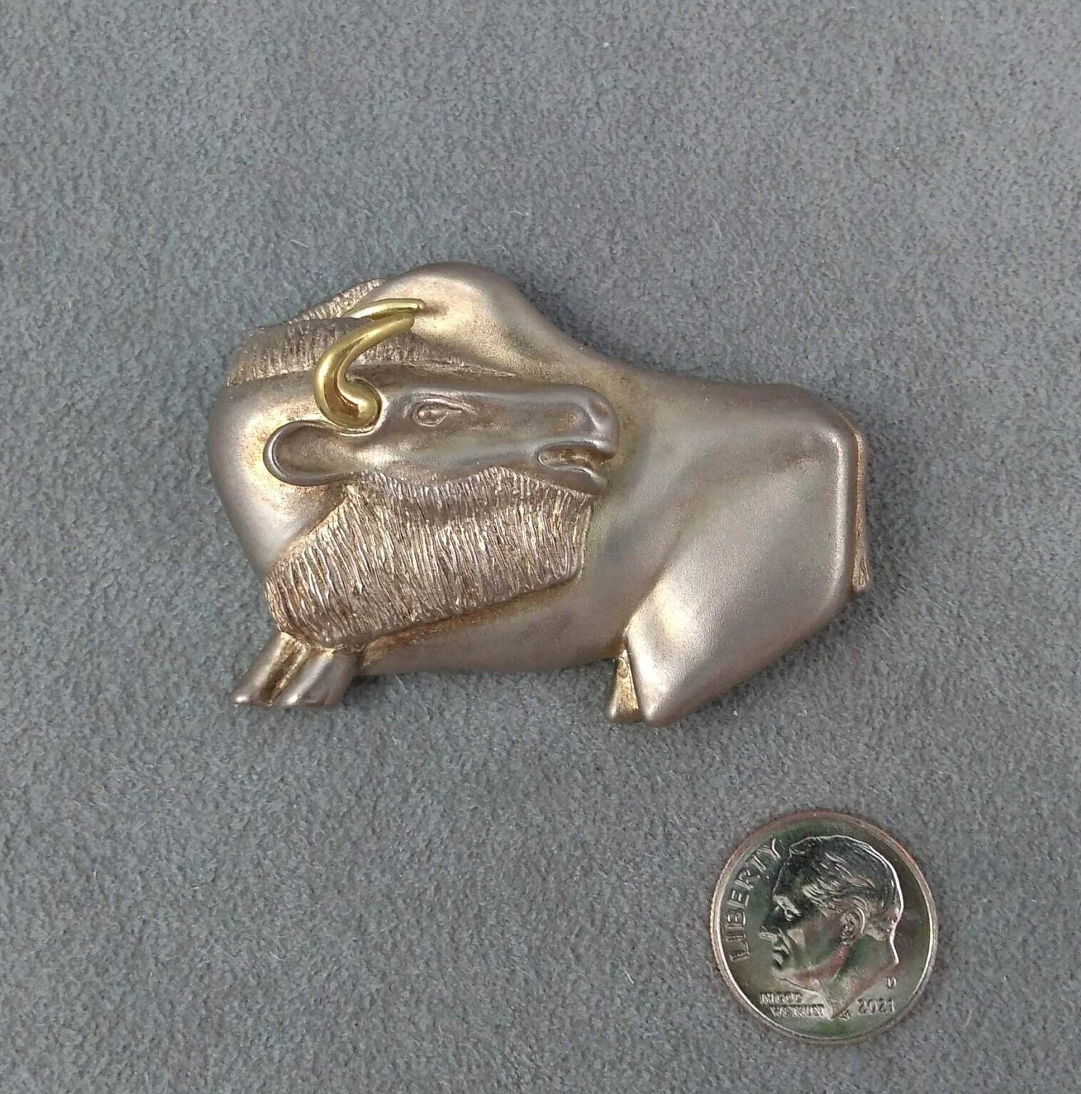Brooch, Handcrafted, Buffalo, Bison, SS & 18K, Animal Sculpture, Unisex ...