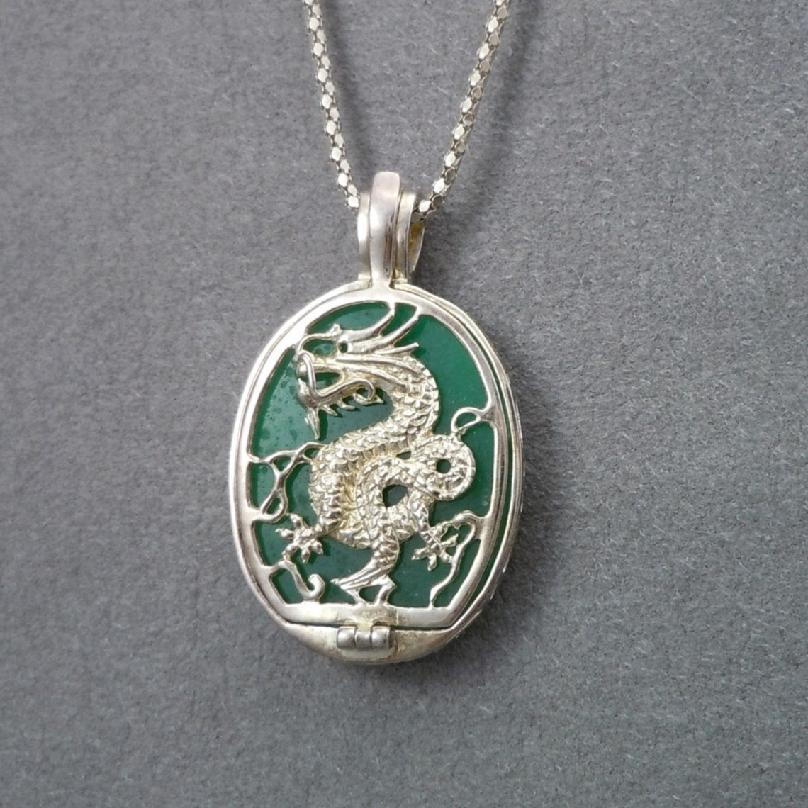 Vintage Jade Pendant Sterling Dragon Necklace Multi Color Etsy