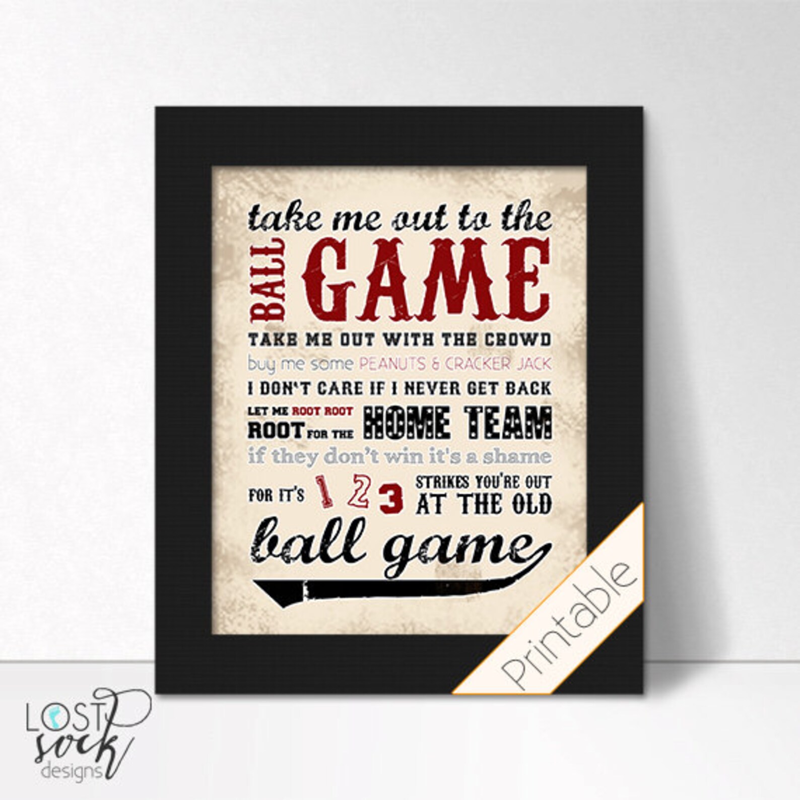 Vintage Baseball Theme Take Me Out to the Ball Game Ballgame Red Black ...