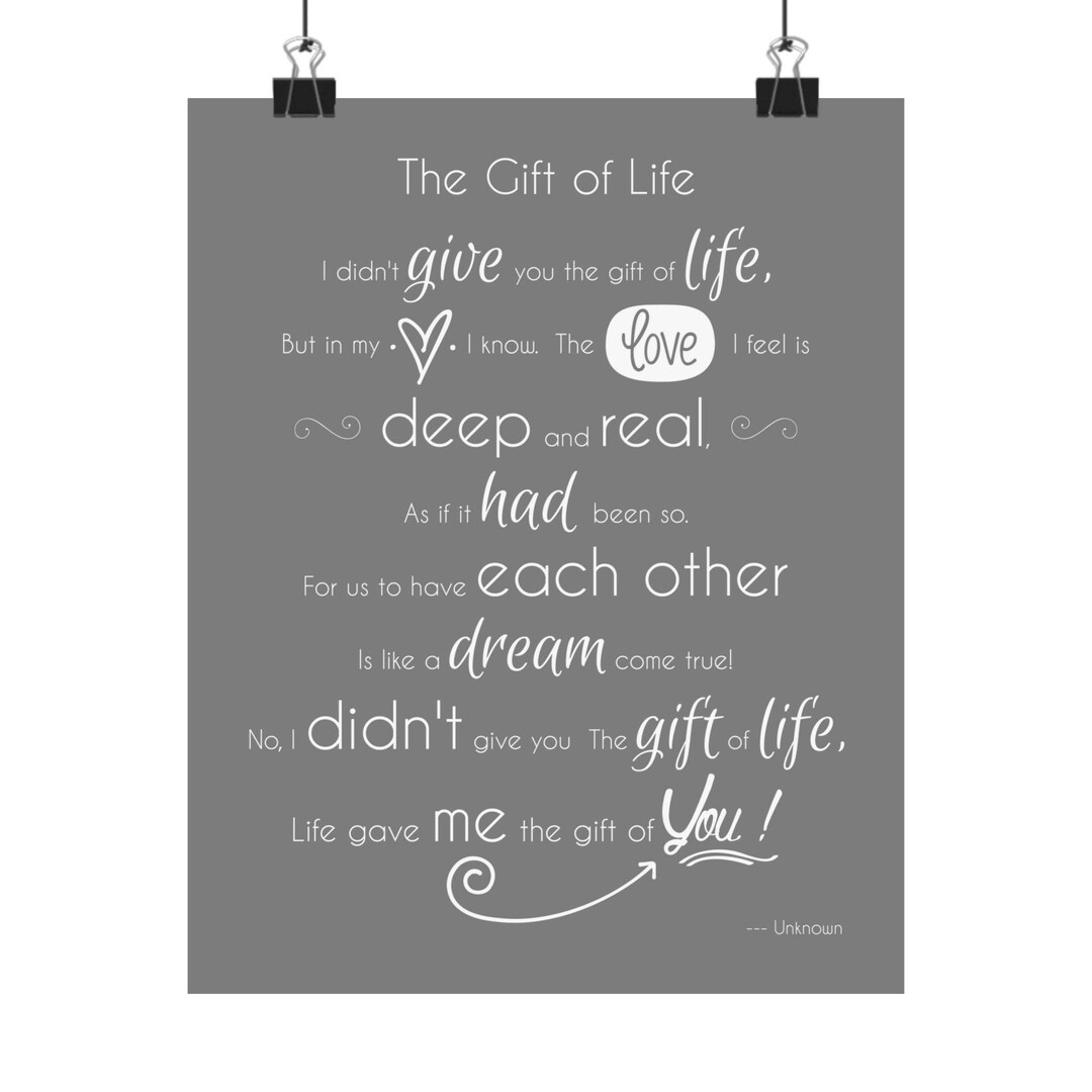 The Gift of Life Adoption Poem Poster for Nursery Baby Boy or Girl Room ...