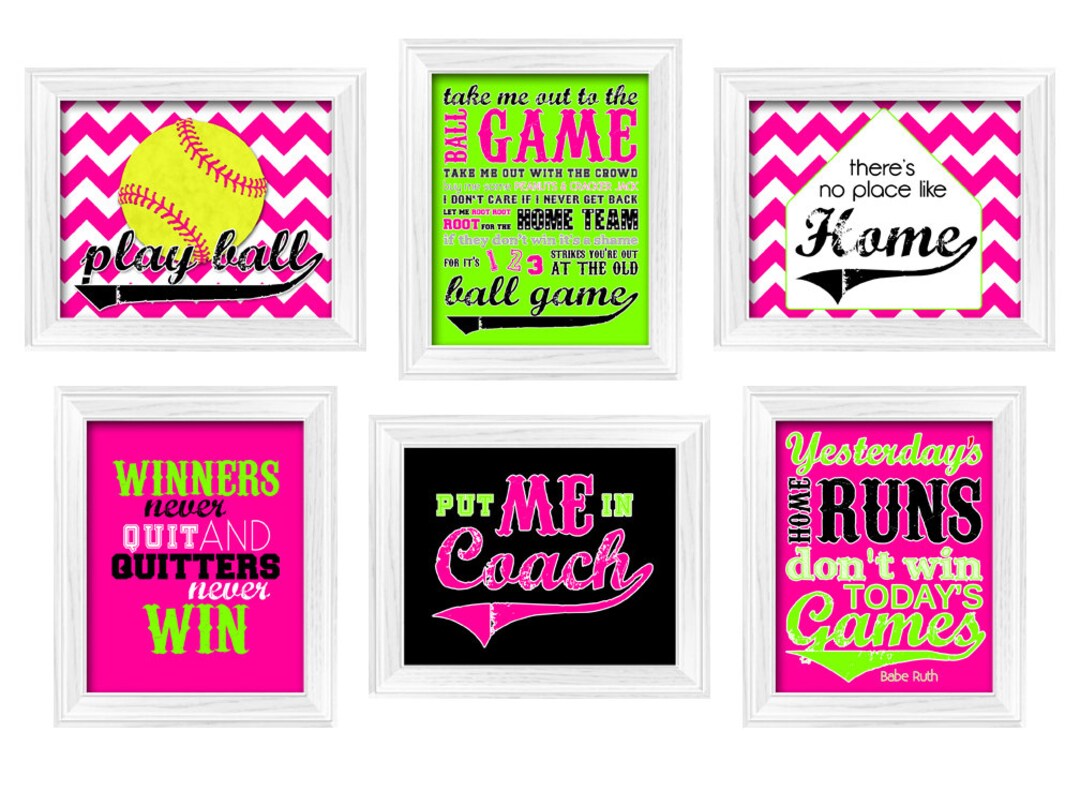 Softball Decor Theme PRINTABLE Custom 6pc Set Girls Hot Pink Lime Green ...