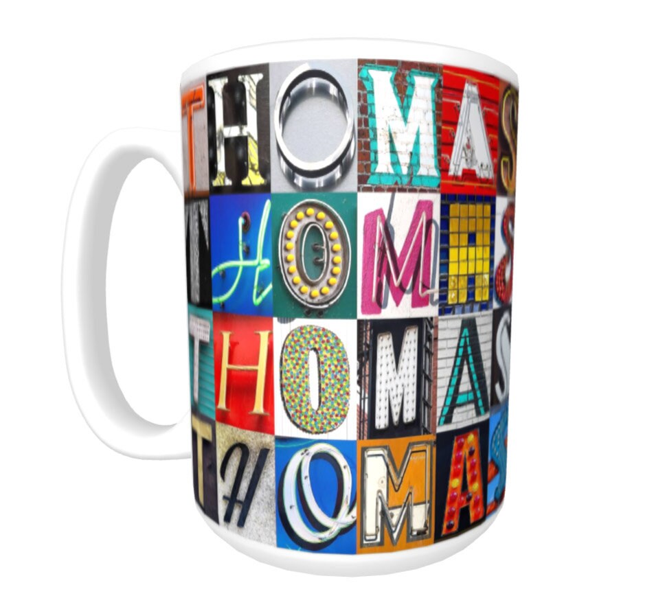 THOMAS Personalized Coffee Mug Featuring Name in Sign Letter Photos ...